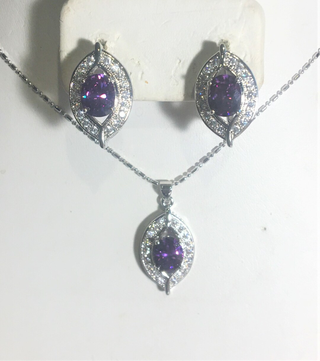 Colored CZ Pendant Necklace and Earrings Set, Red Cz Pendant Set ...