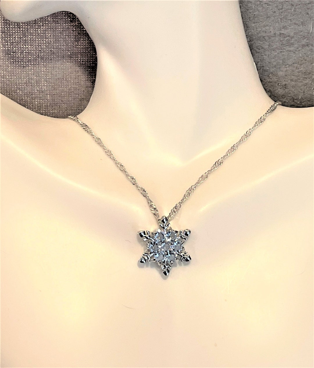 BLUE CZ Crystalized Snowflake Pendant Necklace , Blue Topaz ...
