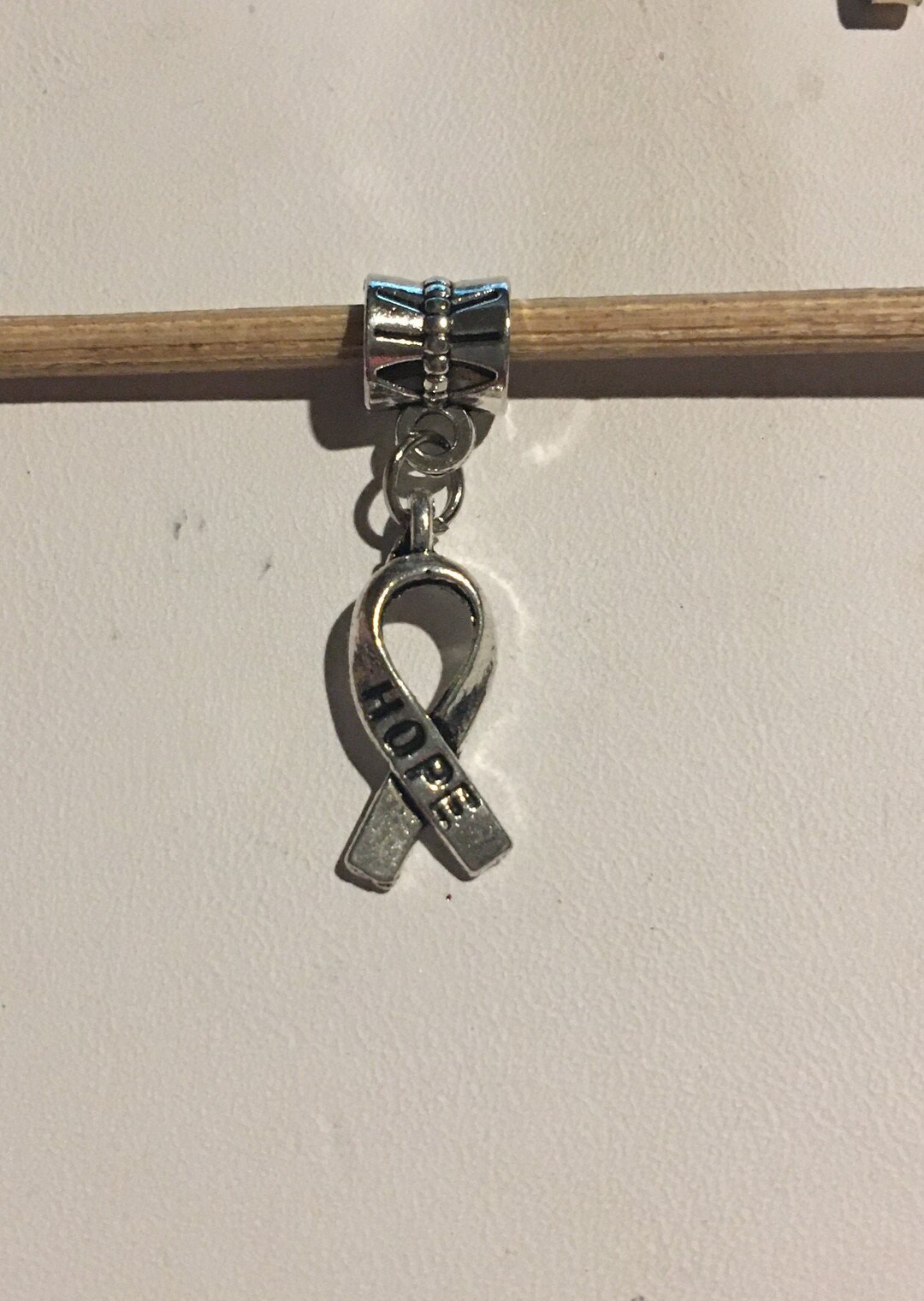 Ribbon Hope Awareness Dangle Charm Fits Pandora Bracelets , Silver ...