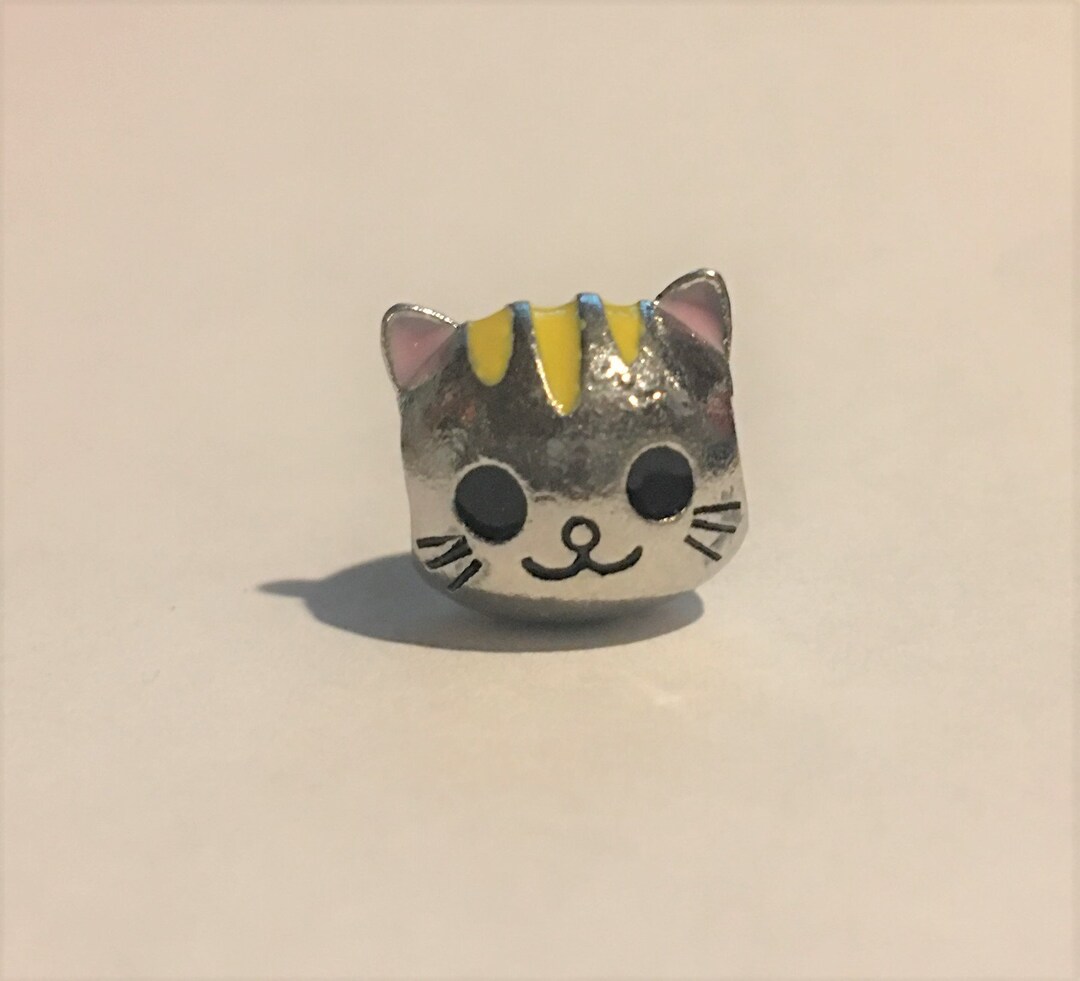 Cat Kitty Charm Fits Pandora Bracelets , Cat Charm With Yellow and Pink ...