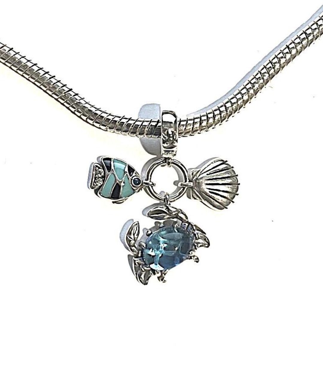 Blue Crab Fish & Seashell Dangle Charm Fits Pandora Bracelet , Blue ...