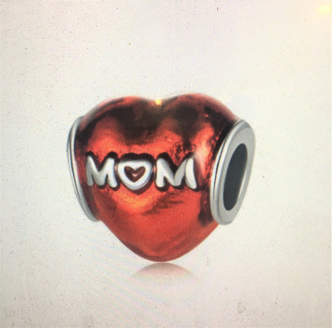 Mom Red Heart Charm Fits Pandora Bracelet , Mom Heart Charm , Mothers ...