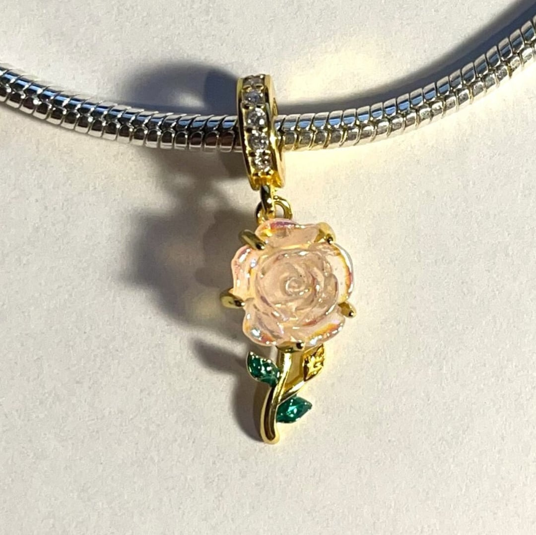 Rose Flower Charm Fits Pandora Bracelet , Iridescent Rose Flower Charm ...