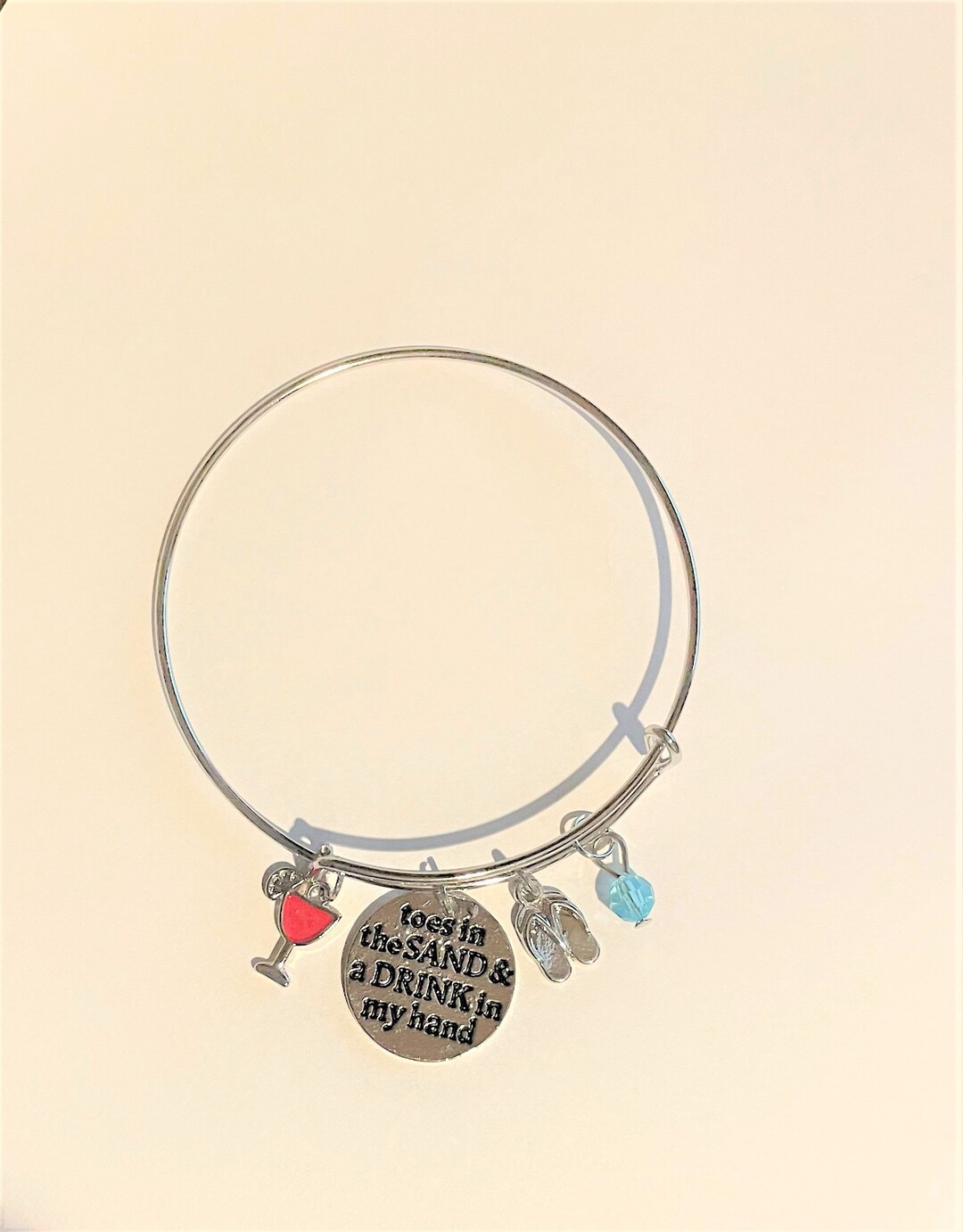 Beach Bangle Bracelet , Silver , Toes in the Sand & a Drink in My Hand ...