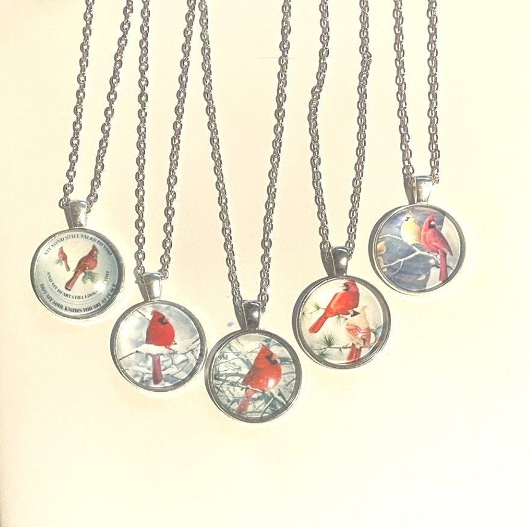 Cardinal Remembrance Glass Necklace , Winter Cardinal , Snow Cardinal ...
