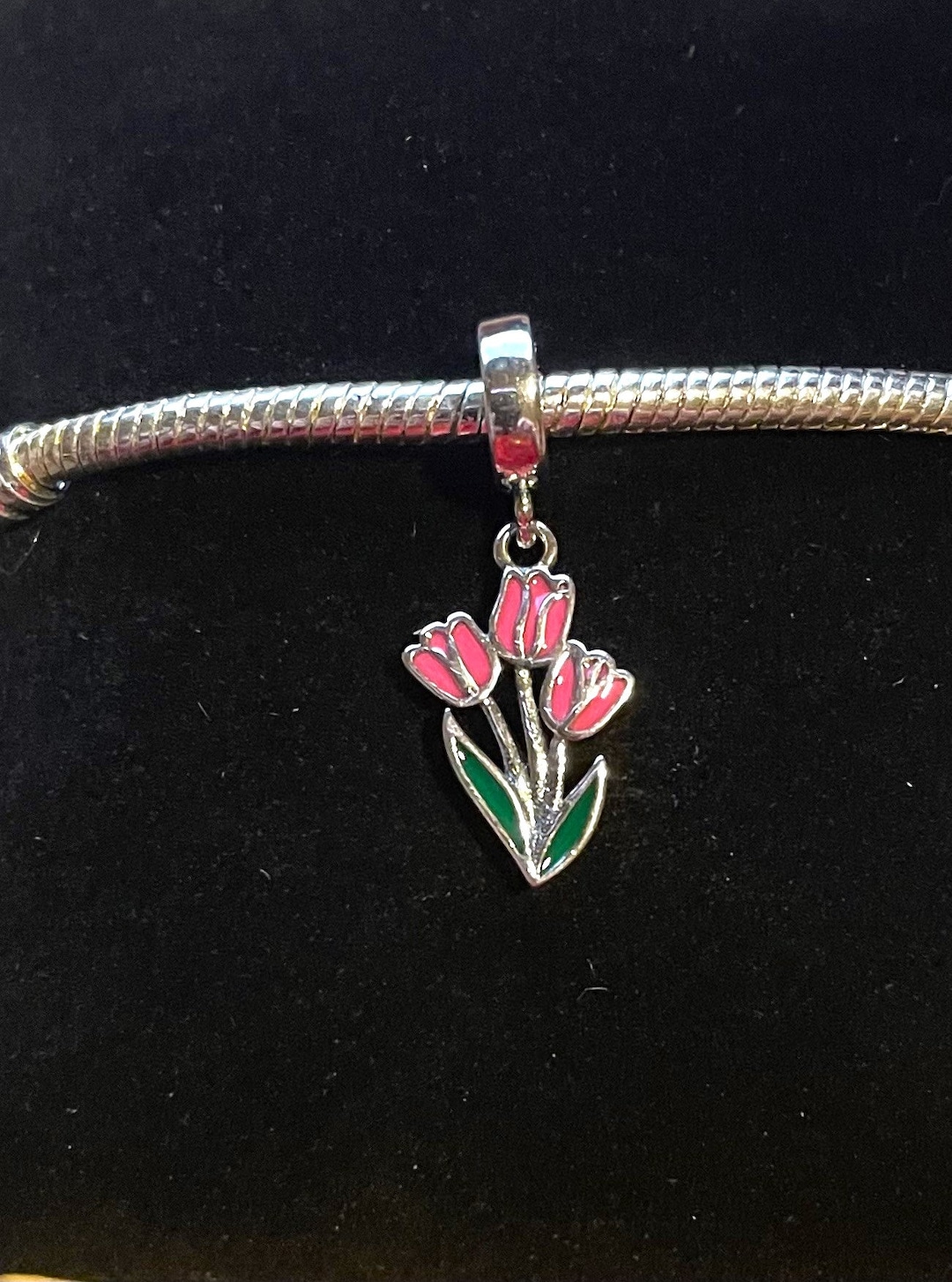 Pink Tulip Flower Charm , Fits Pandora Bracelet , Pink Tulips Dangle ...