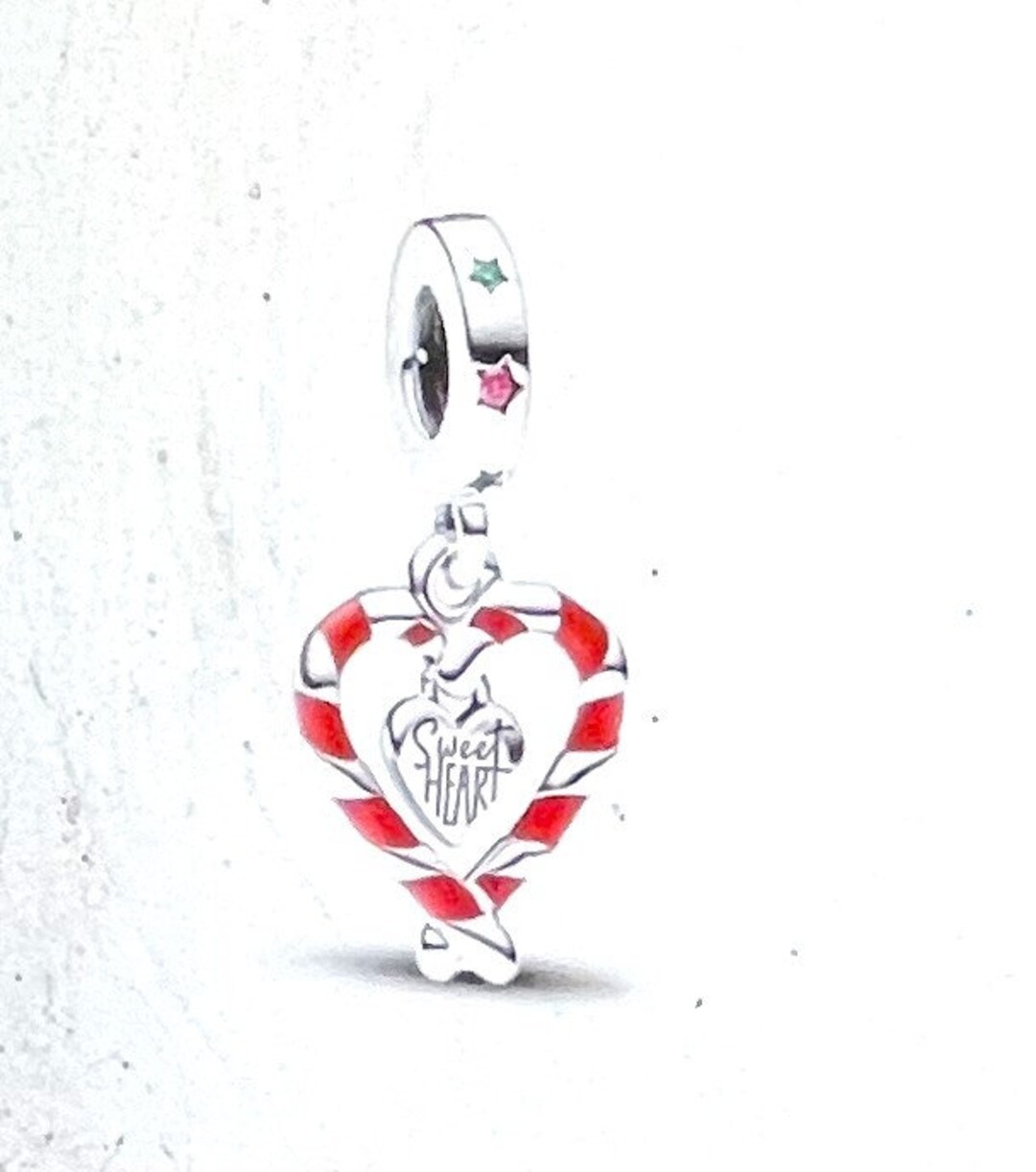 Double Candy Cane Heart Christmas Dangle Charm , Fits Pandora Bracelet ...