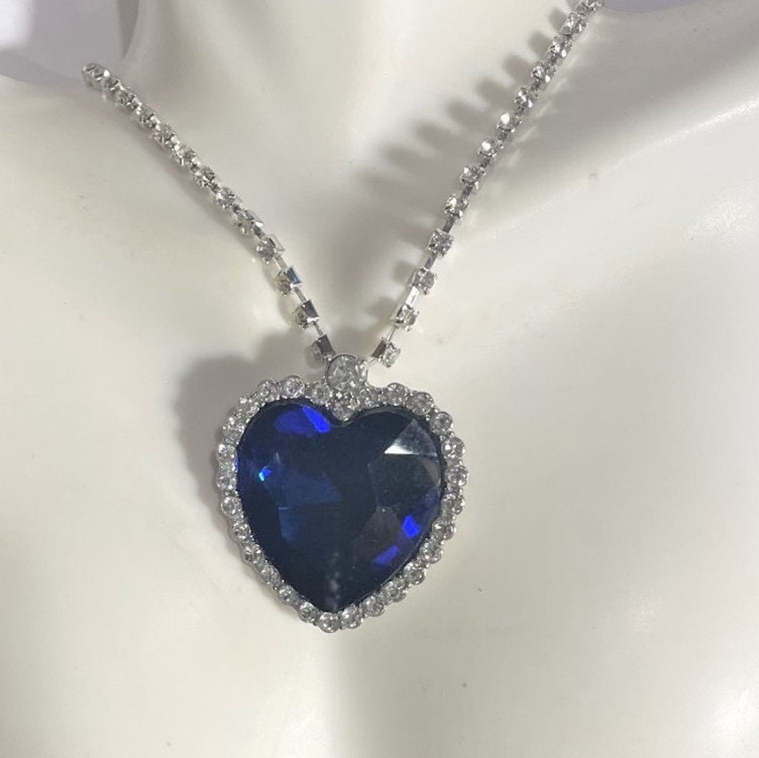 Titanic Large Blue Crystal Heart Pendant Necklace , Titanic Large Red ...