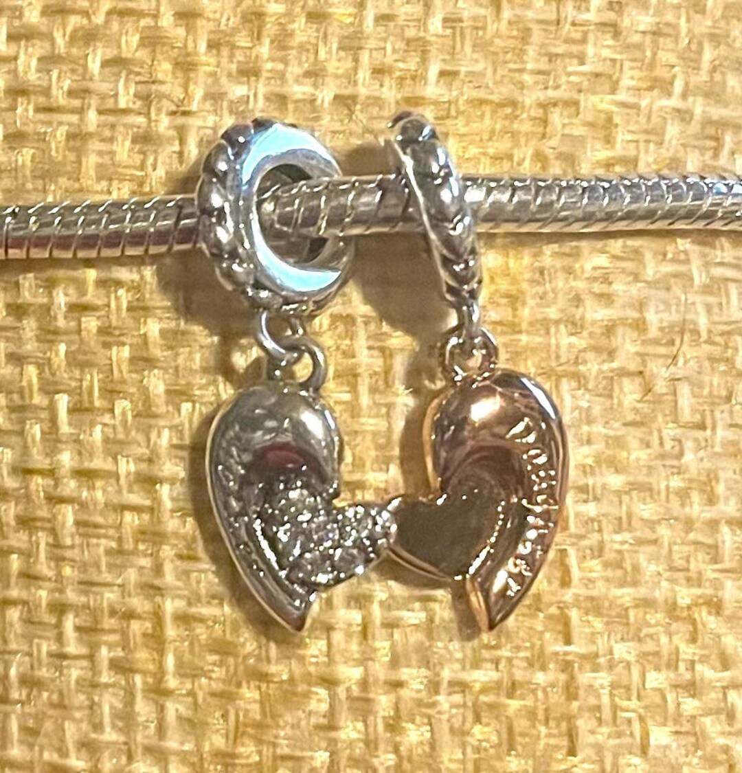 Mother & Daughter Heart Charm , Double Heart Split Dangle Charm for ...