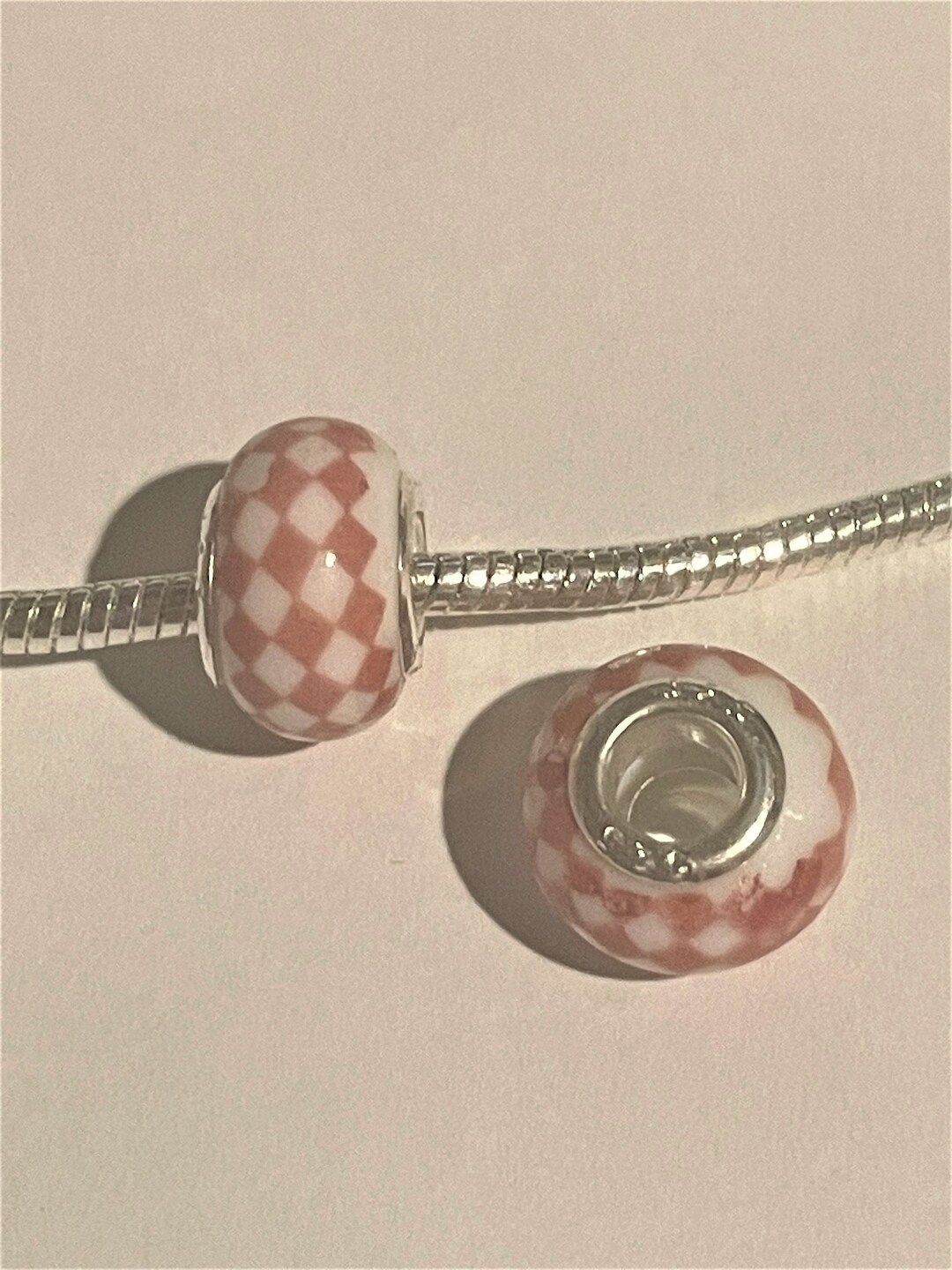 Murano Red White Checkered Glass Spacer Bead Charm ,fits Pandora ...