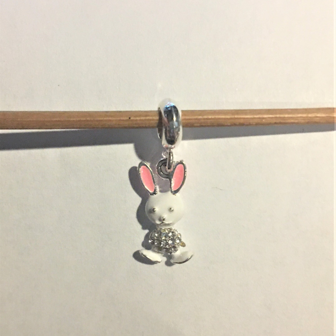 Bunny Rabbit Dangle Charm Fits Pandora Bracelets , CZ and Enamel Bunny ...