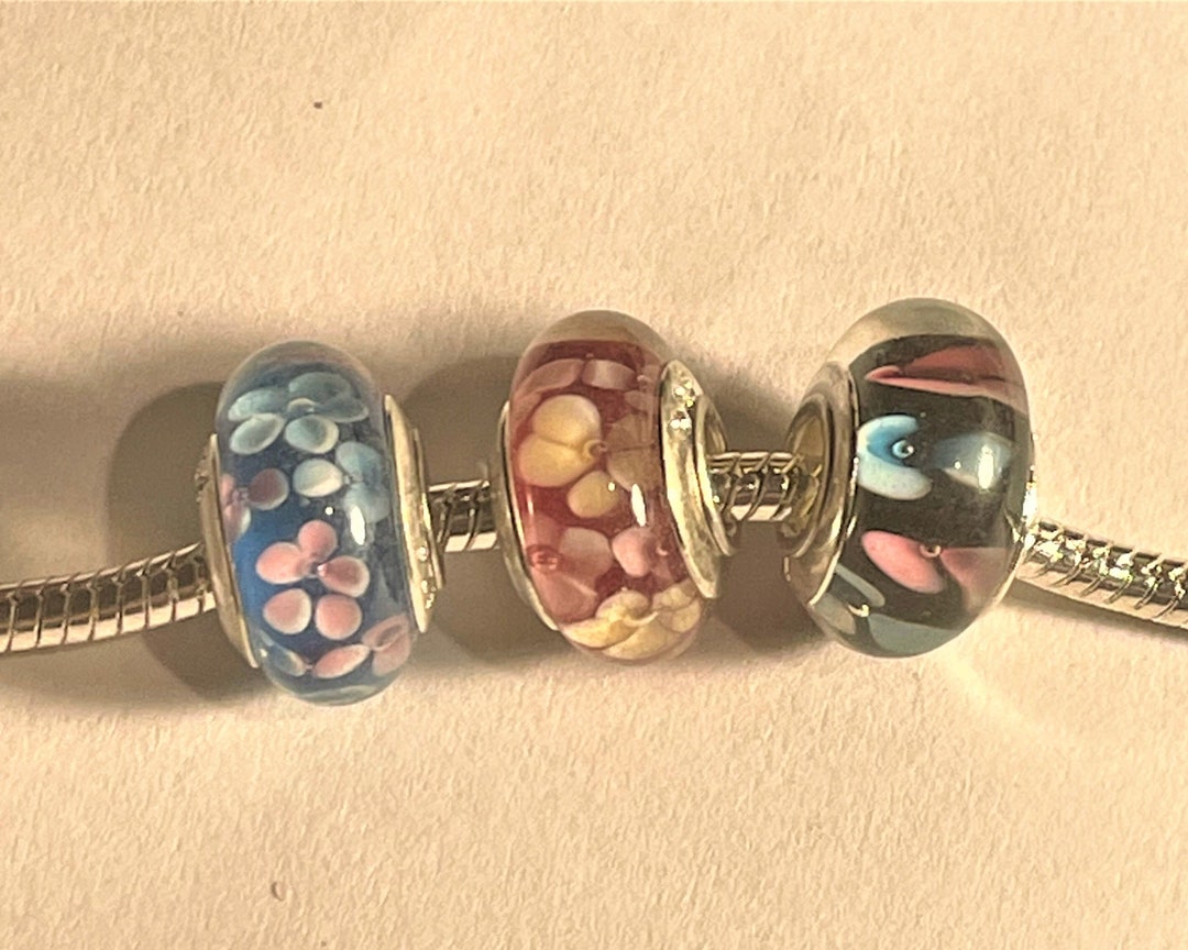 Murano Glass Hibiscus Flower Charm ,fits Pandora Bracelets , Glass ...