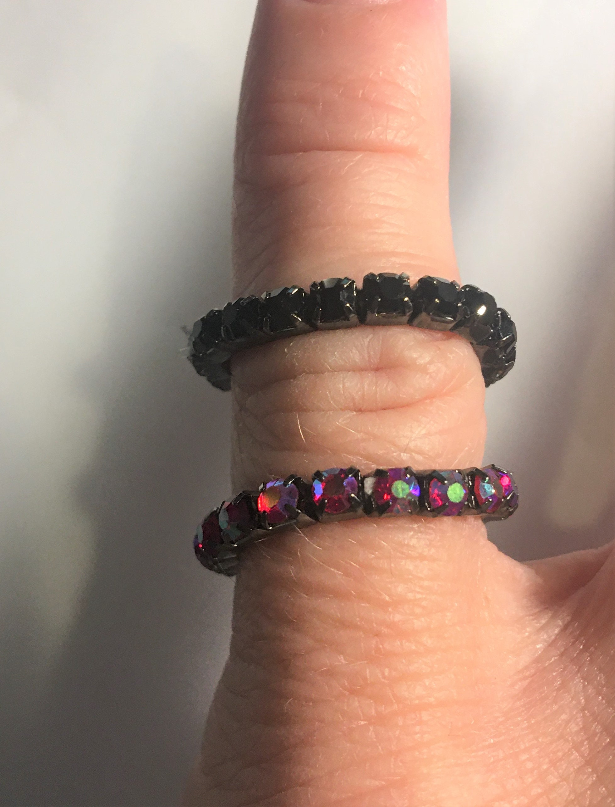 Crystal 1 Row Elastic Stretch Rings Multi Color Gold Tone | Etsy