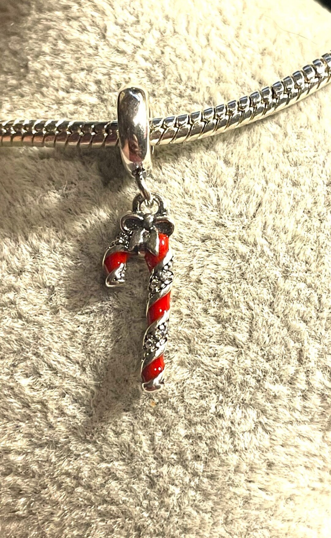 Sparkling Christmas Candy Cane Charm Fits Pandora Bracelets , CZ ...