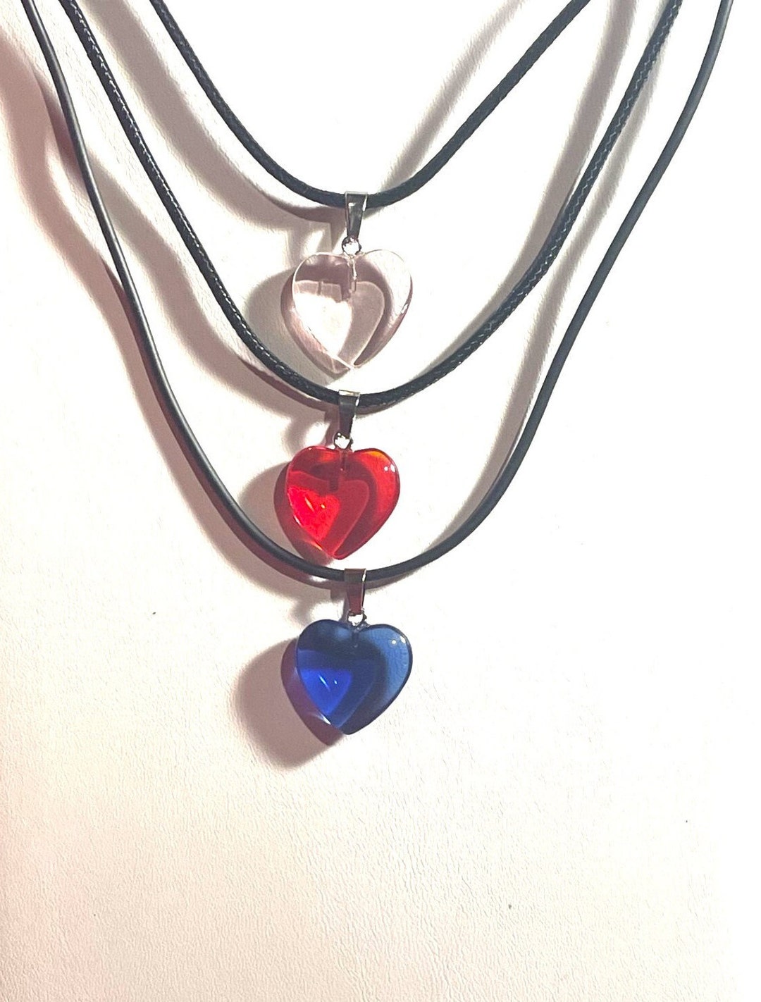 Dainty Glass Heart Pendant Necklace , Blue Glass Heart ,red Glass Heart ...