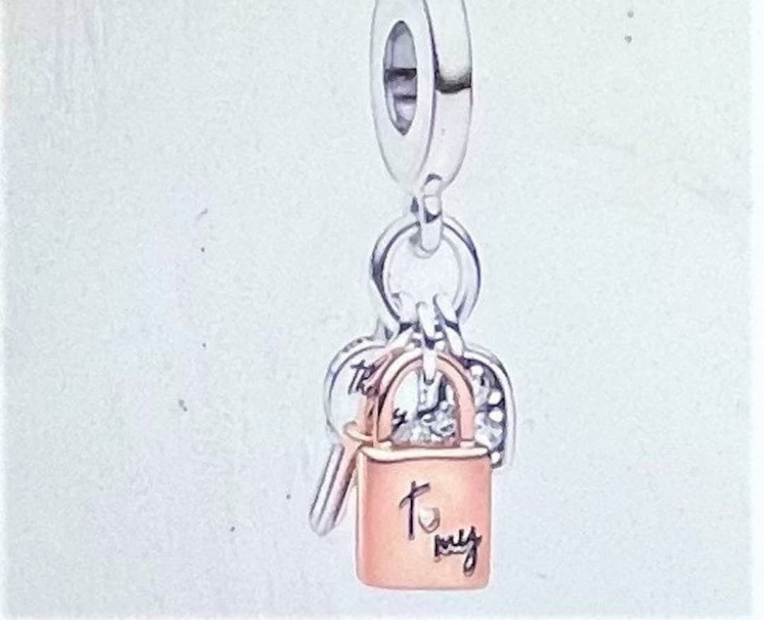 Two-tone Key, Padlock & Heart Triple Dangle Charm , Pandora Fit Charm ...