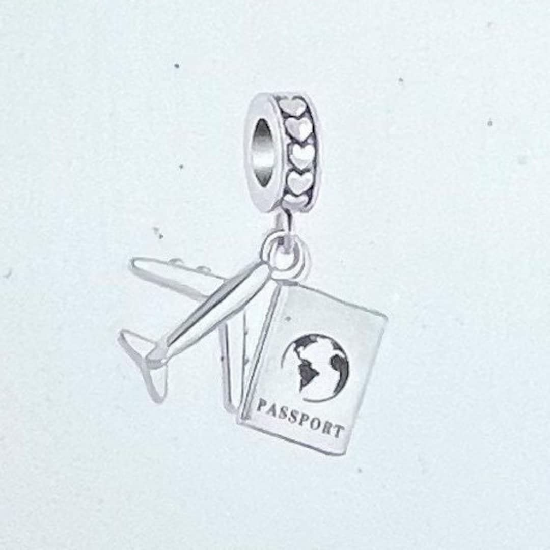 Airplane Passport Charm Fits Pandora Bracelet , Airplane Dangle Charm ...