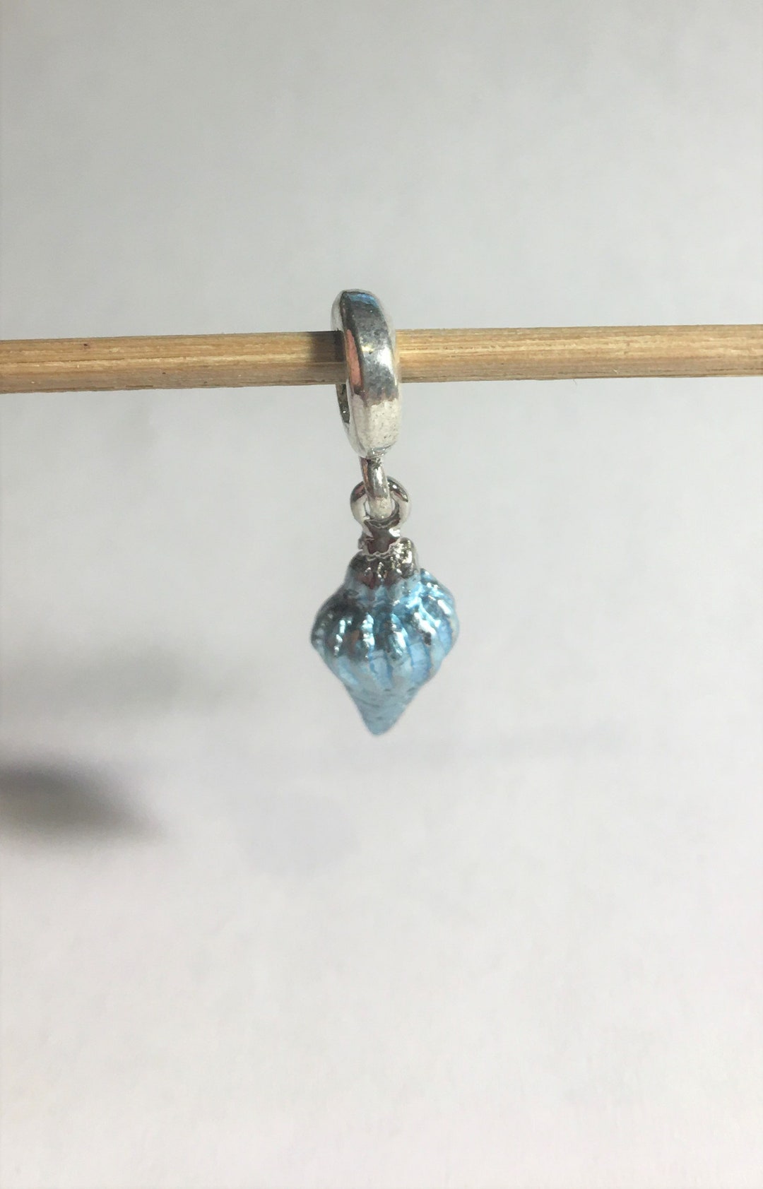 Pandora Style Conch Charm , Seashell Charm , Dangling Light Blue Conch ...
