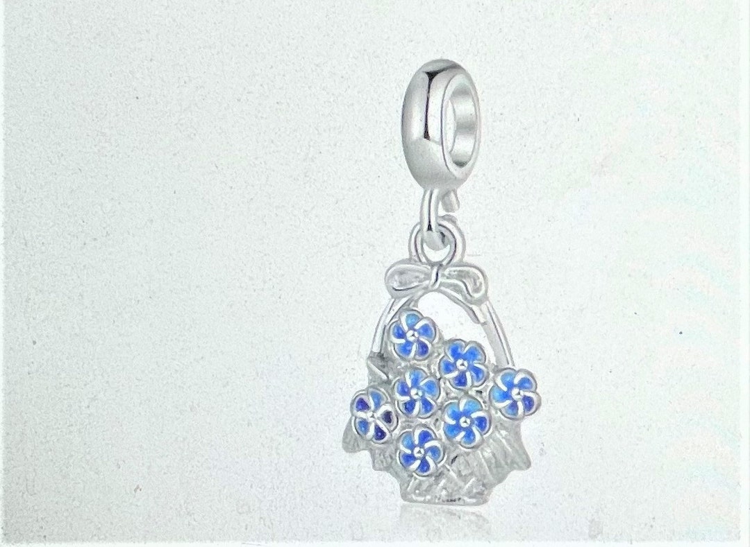 Basket of Blue Flowers Charm Fits Pandora Bracelet , Blue Flowers ...