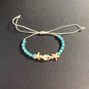 Adjustable Starfish Seashell Beaded Bracelet , Stackable Bracelet ...