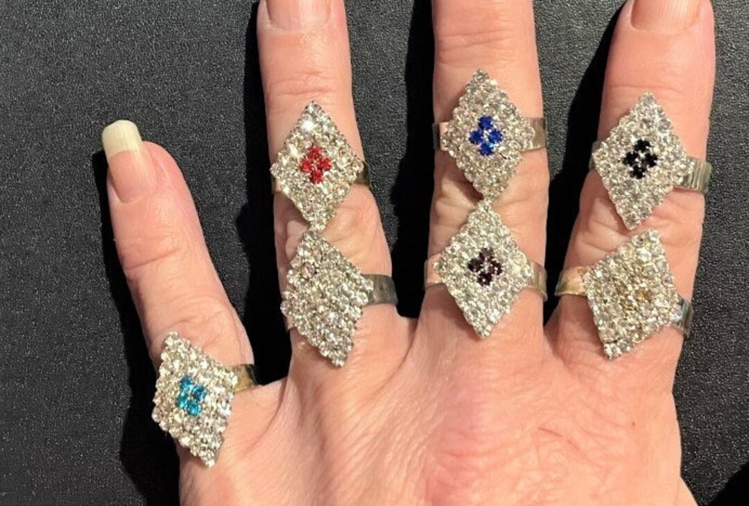 Rhinestone Rhombus Cocktail Ring, Adjustable Diamond Shaped Rings ...
