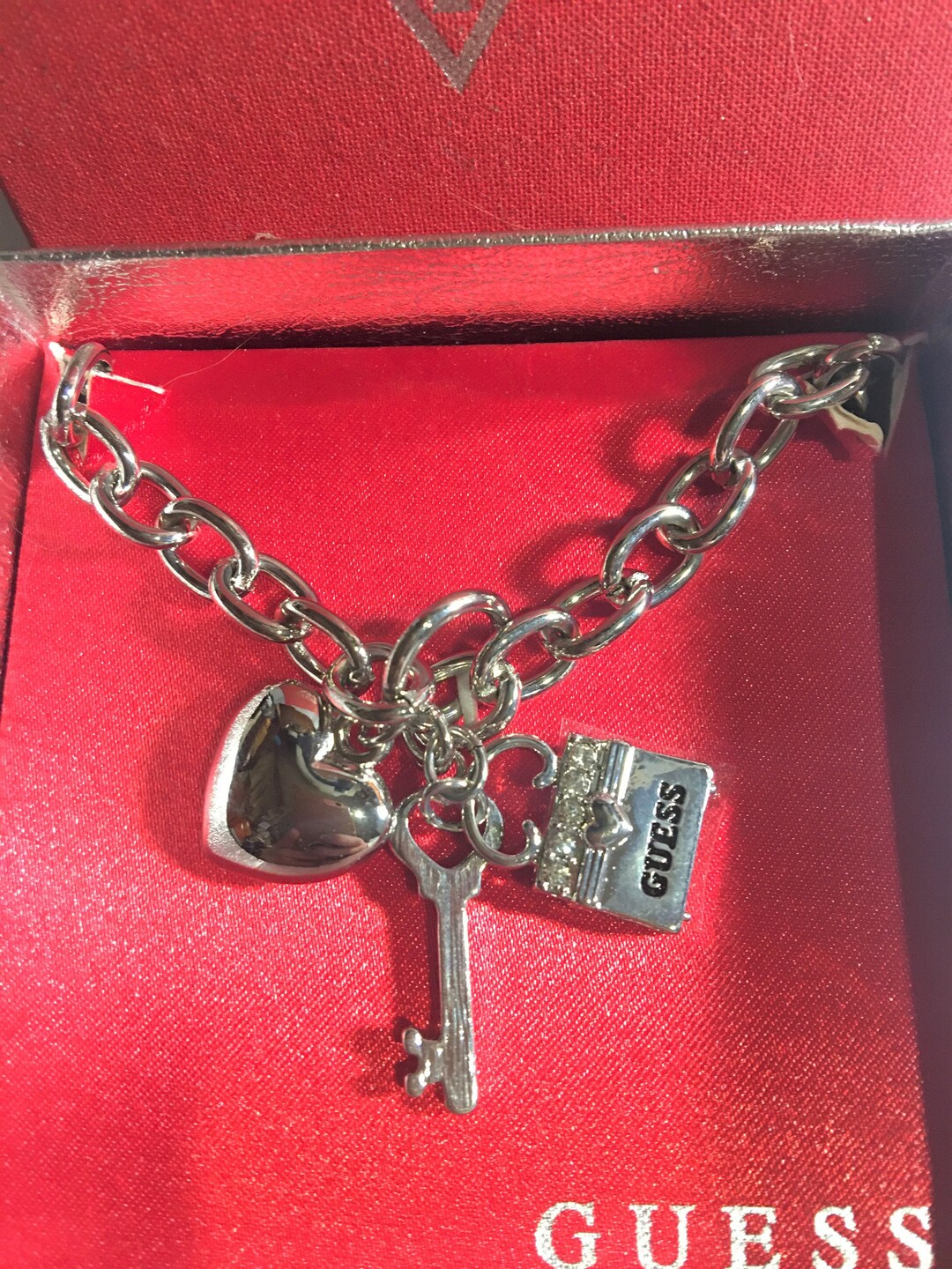 Authentic Guess Charm Necklace , Guess Pocketbook , Bag Charm, Heart ...