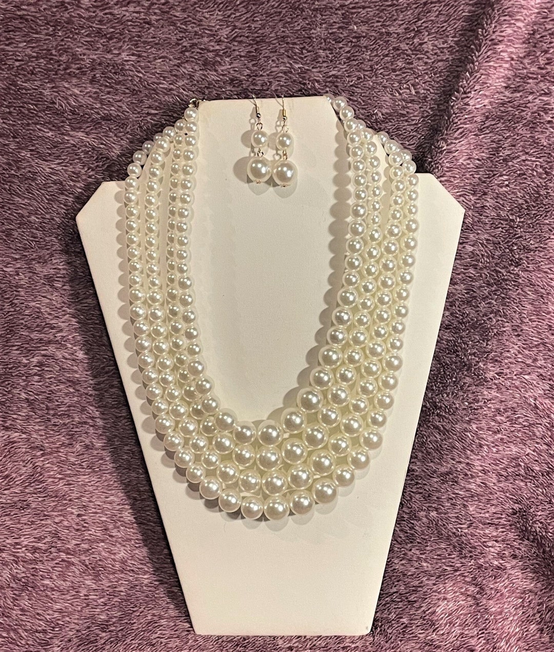 Multi Strand Pearl Necklace & Earrings Set Bridal Jewelry - Etsy