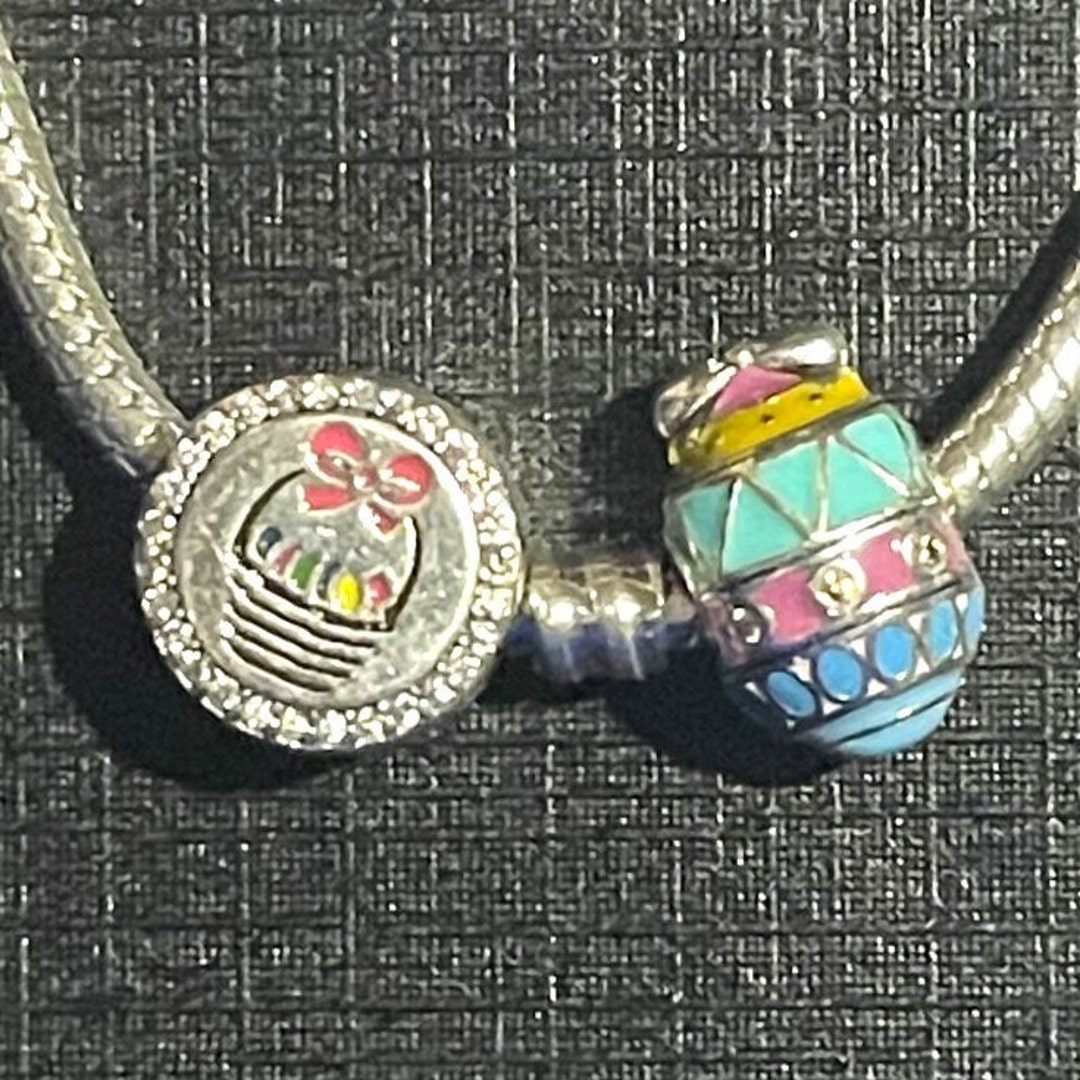 Happy Easter Basket Charm , Fits Pandora Bracelet , Easter Charm ...
