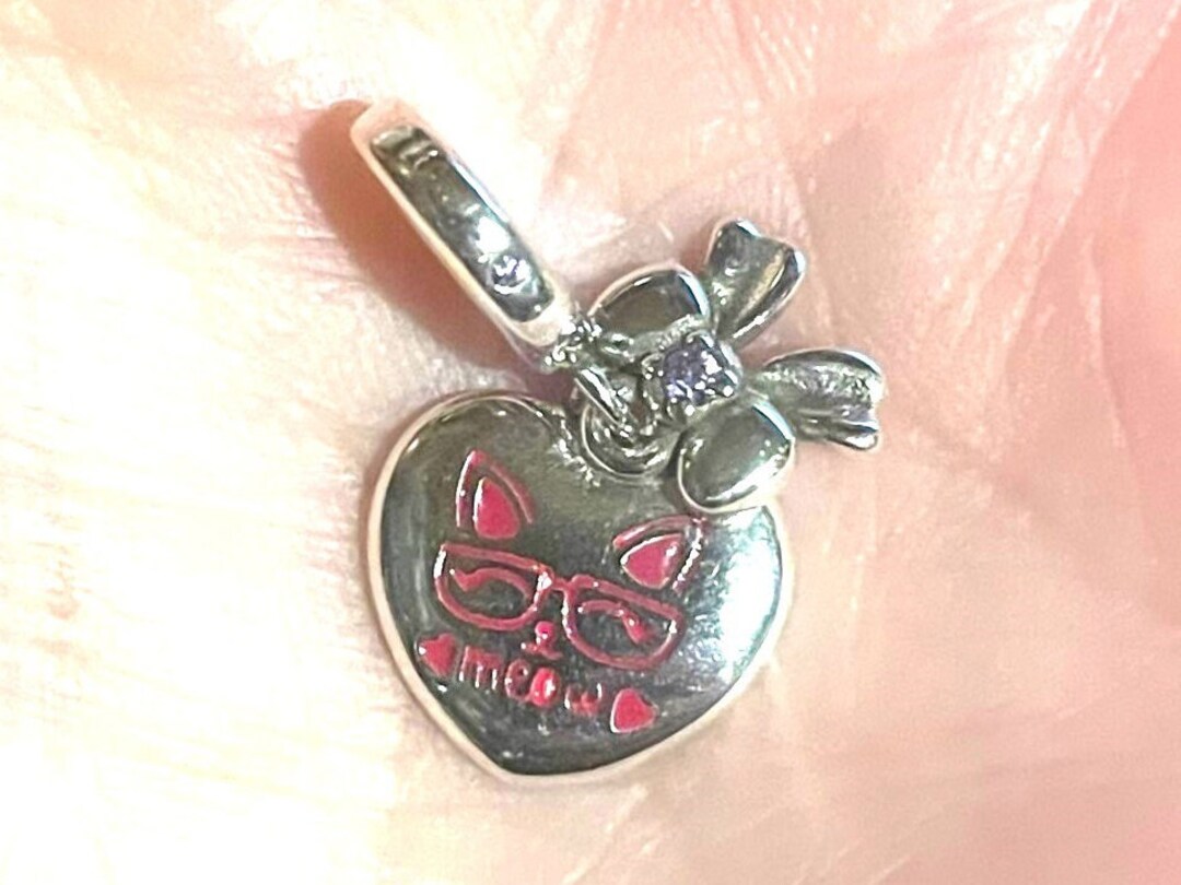 Meow Kitty Cat Dangle Charm for Bracelets , Cat With Bow Charm , Animal ...