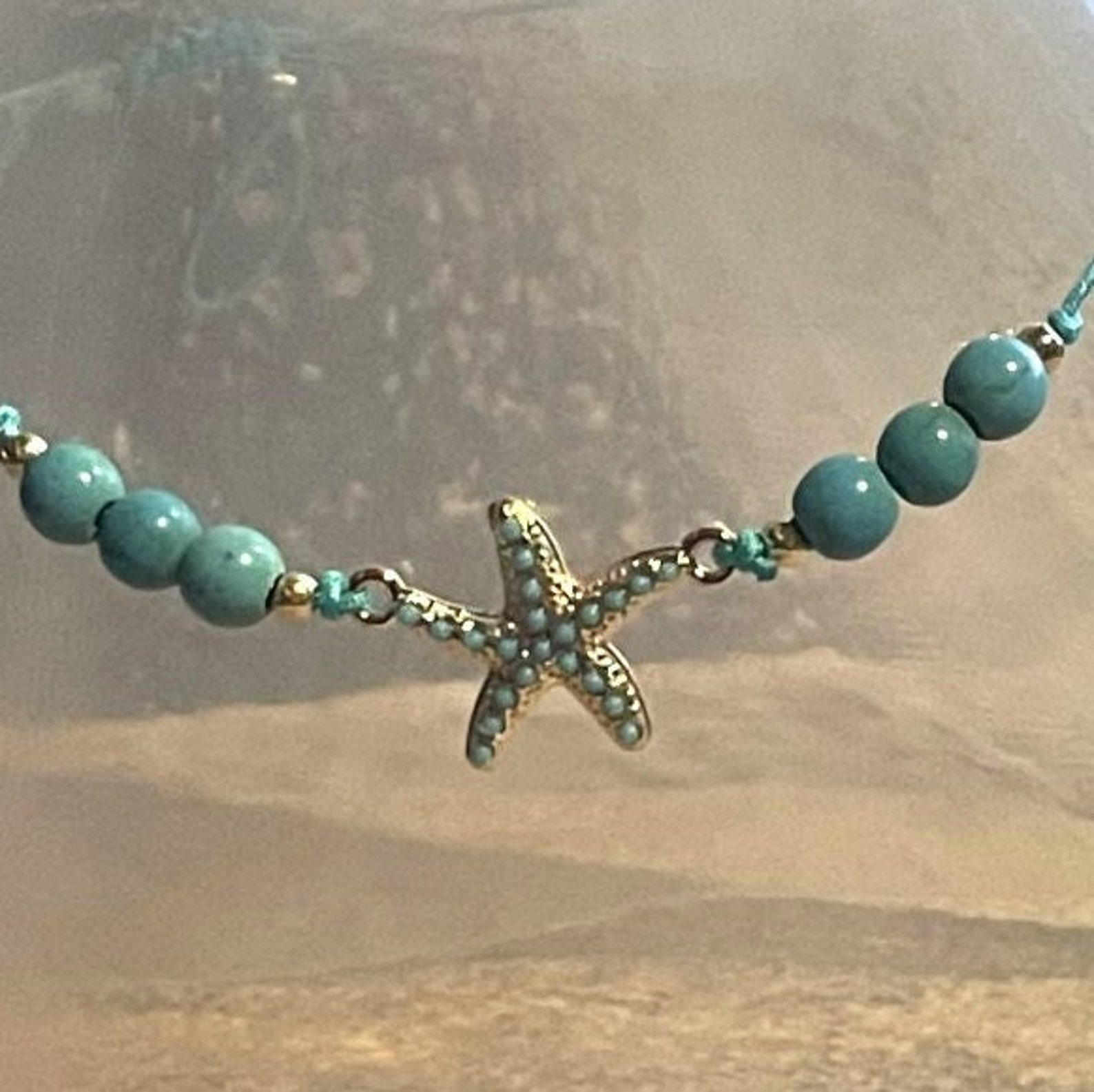 Blue Starfish Beaded Anklet , Adjustable Turquoise Beaded Anklet , Boho ...
