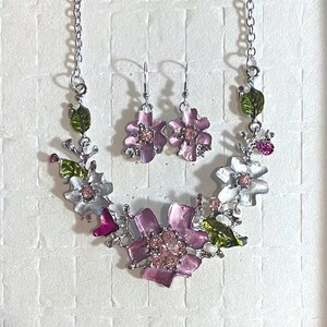 Rhinestone Flower Necklace and Earrings Set , Metal Flower Necklace and ...