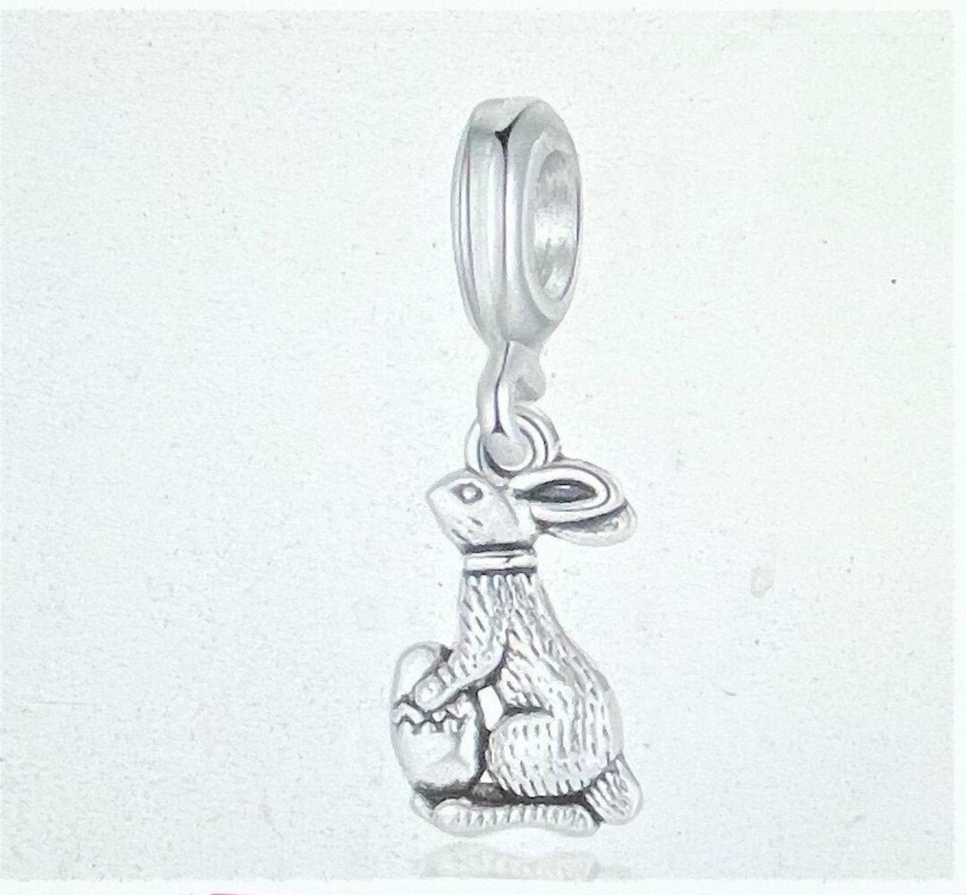 Easter Bunny Rabbit Charm , Fits Pandora Bracelets , Dangling Silver ...