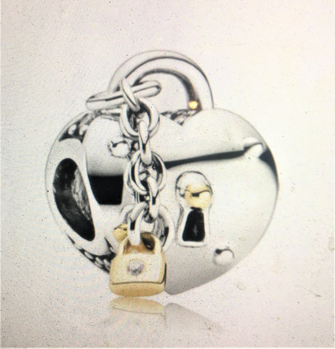 Two-tone Puffed Heart and Lock Charm Fits Pandora Bracelets , Padlock ...