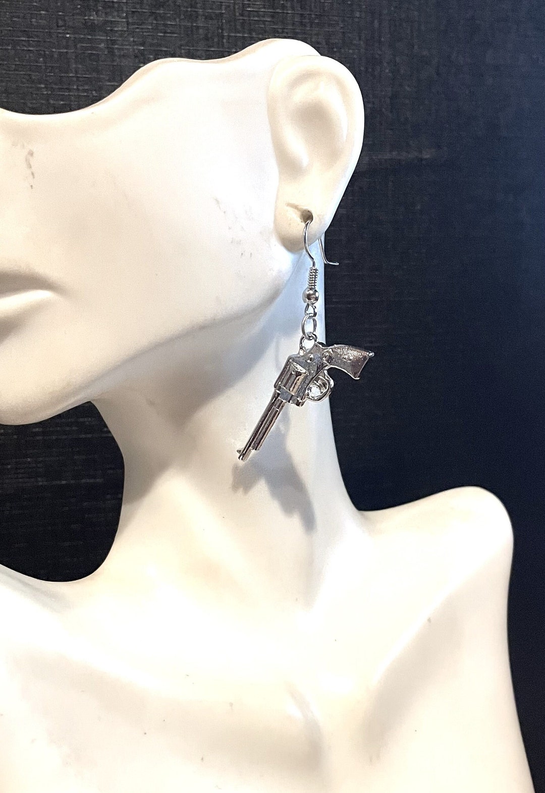 Silver Revolver Earrings , Revolver Dandle Earrings , Gun Earrings ...