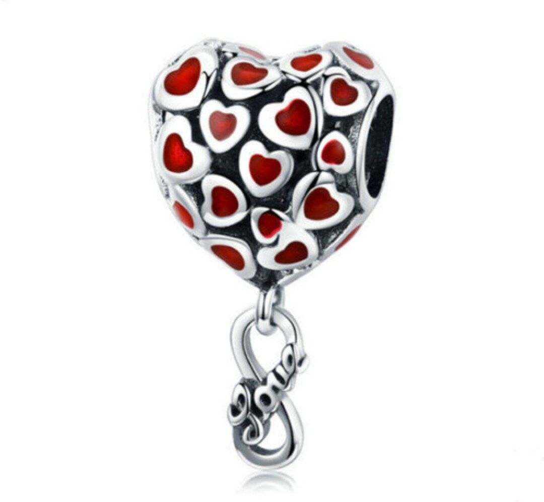 Infinity Heart Charm Fits Pandora Bracelets , Red Heart Enamel Infinity ...