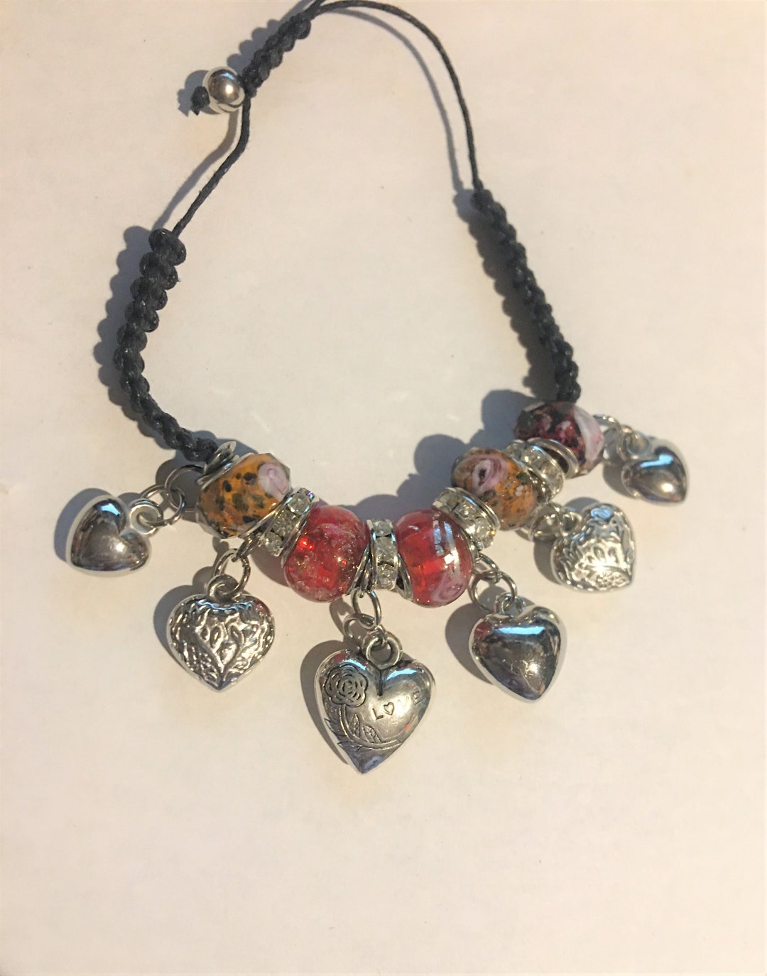 Love Heart European Charm Bracelet , Weaved Braided Adjustable Bracelet ...