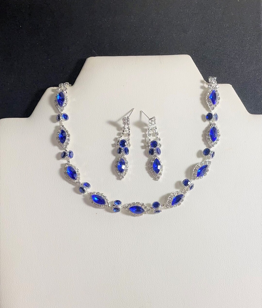 Dark Blue Crystal Jewelry Set , Sapphire Blue Crystal Rhinestone ...