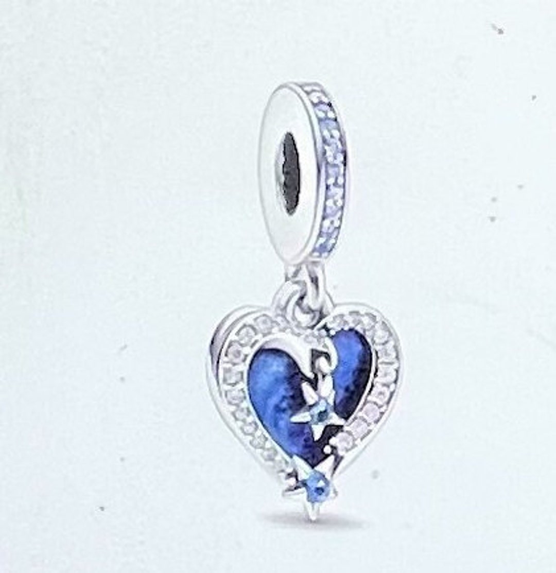 Celestial Shooting Star Heart Double Dangle Charm , Pave CZ , Fits Pandora Bracelet , 925 ...