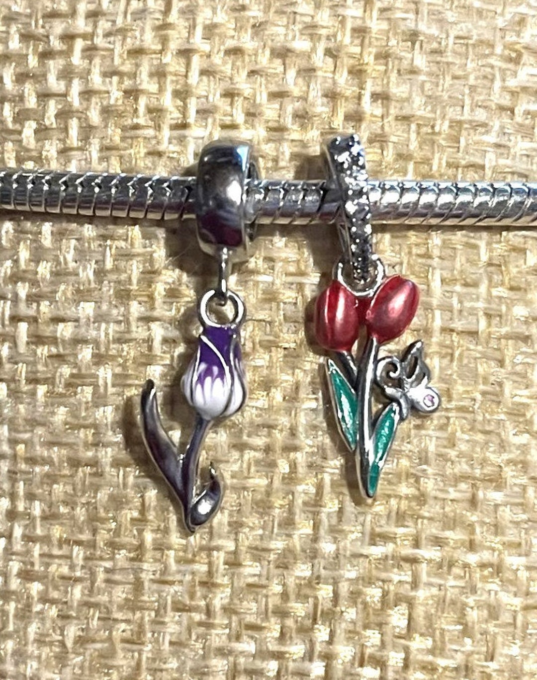 Tulip Flower Charm , Fits Pandora Bracelet , Tulip Dangle Charm ...