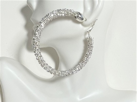 Large Rhinestone Hoop Earrings Crystal Rhinestone Hoop - Etsy