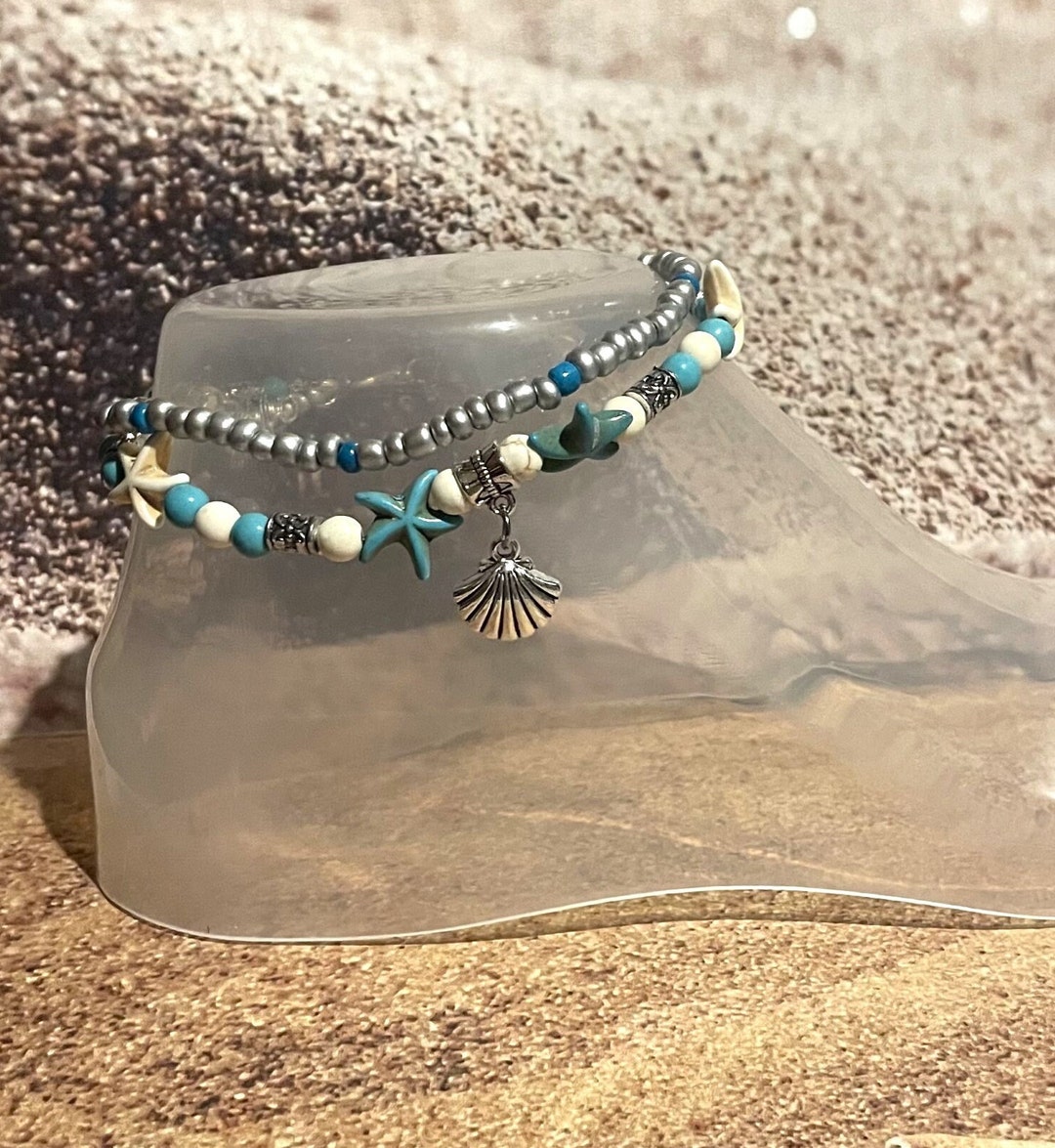 Beaded Seashell Anklet , Adjustable Anklet , Boho Anklet , Beach Anklet ...