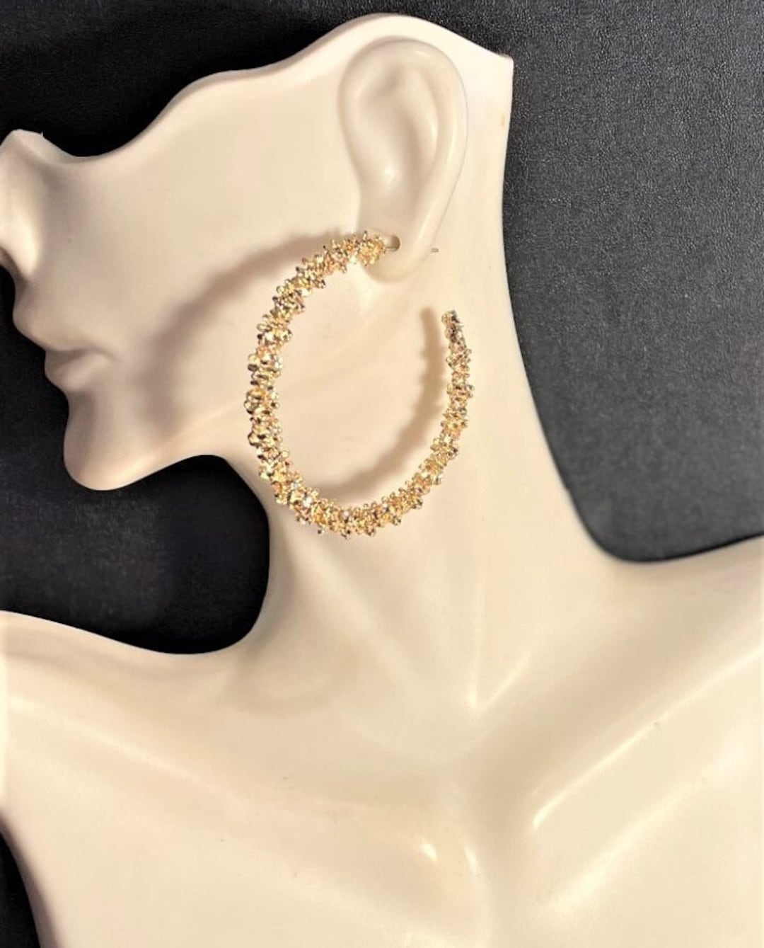 Large Gold Twisted Hoop Earrings , Gold Tone Hoop Earrings , Bling Earrings , Statement Earrings ...