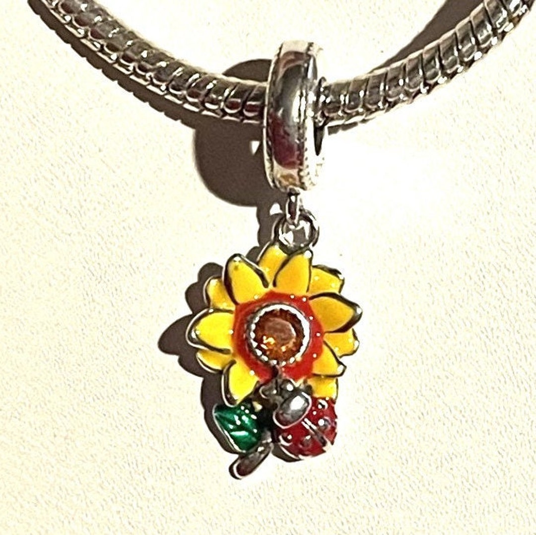 Topaz Sunflower & Ladybug Charm Fits Pandora Bracelet , Sunflower ...