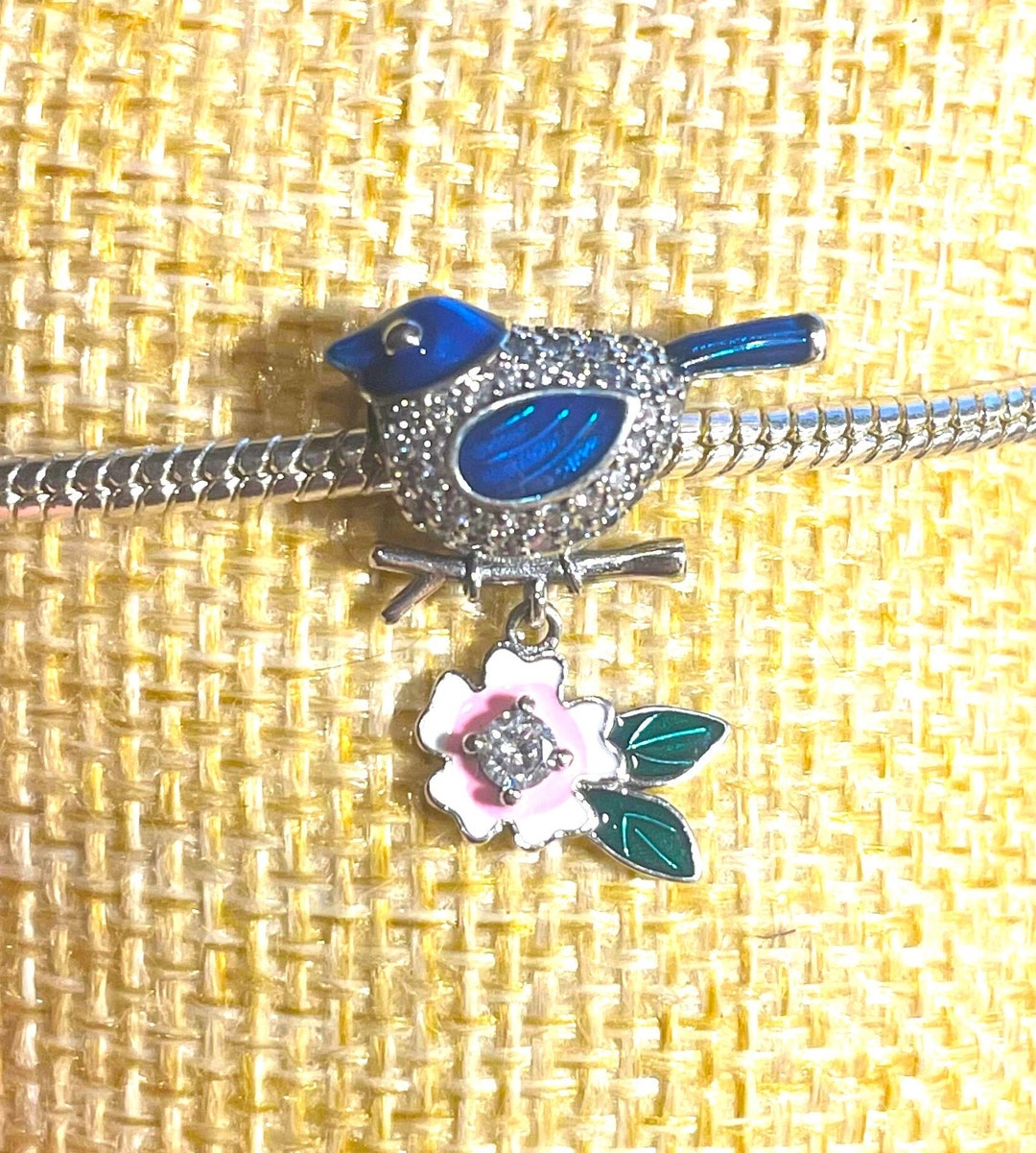 Bird & Flower Charm Fits Pandora Bracelet , Robin Charm , Bluebird ...
