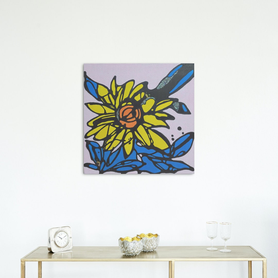 Yellow Flower Abstract Painting for Minimalist Aesthetic Wall Decor Art ...