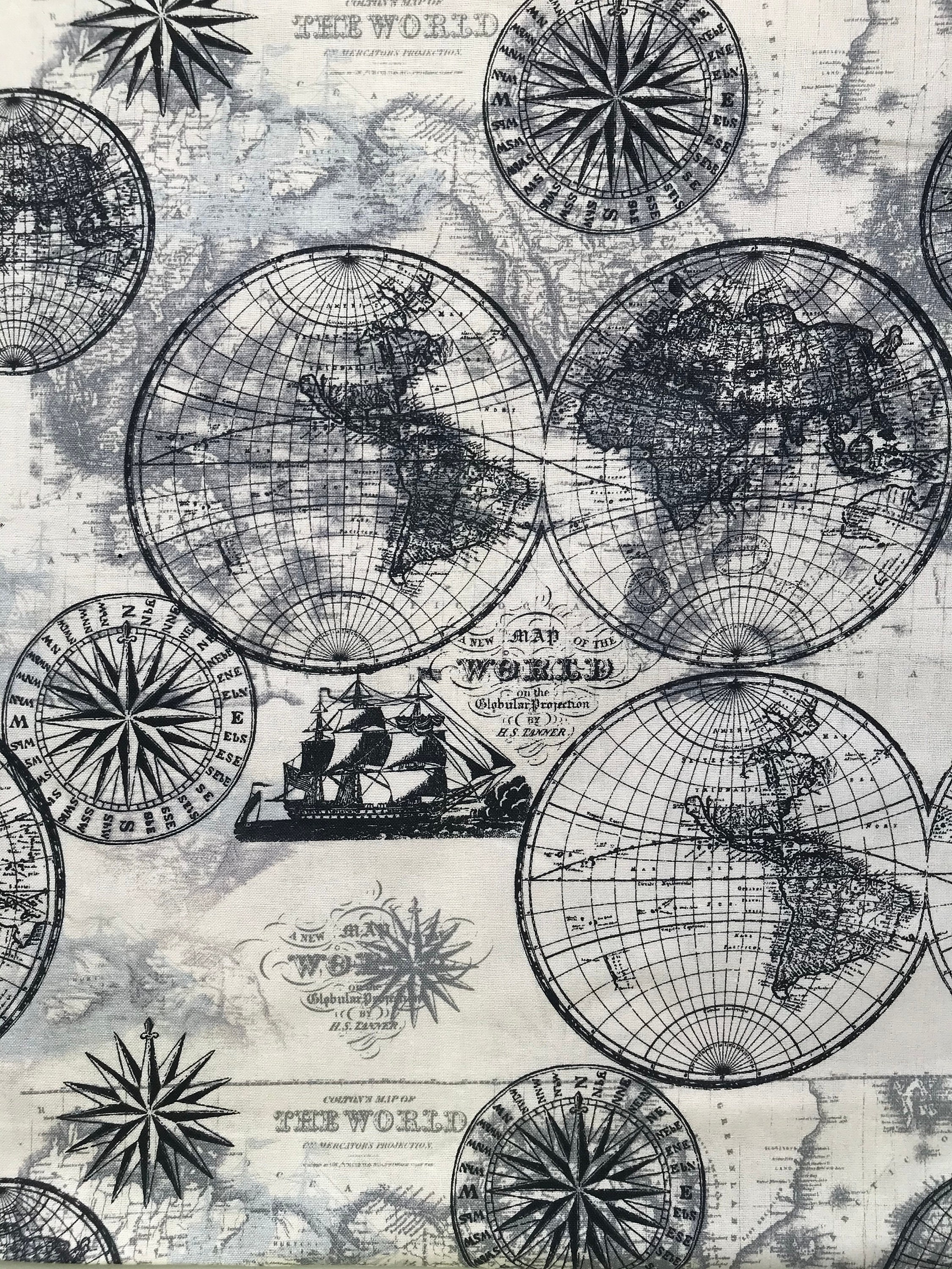 World Map Premium Cotton Fabric for Quilting Projects, Home Decor ...