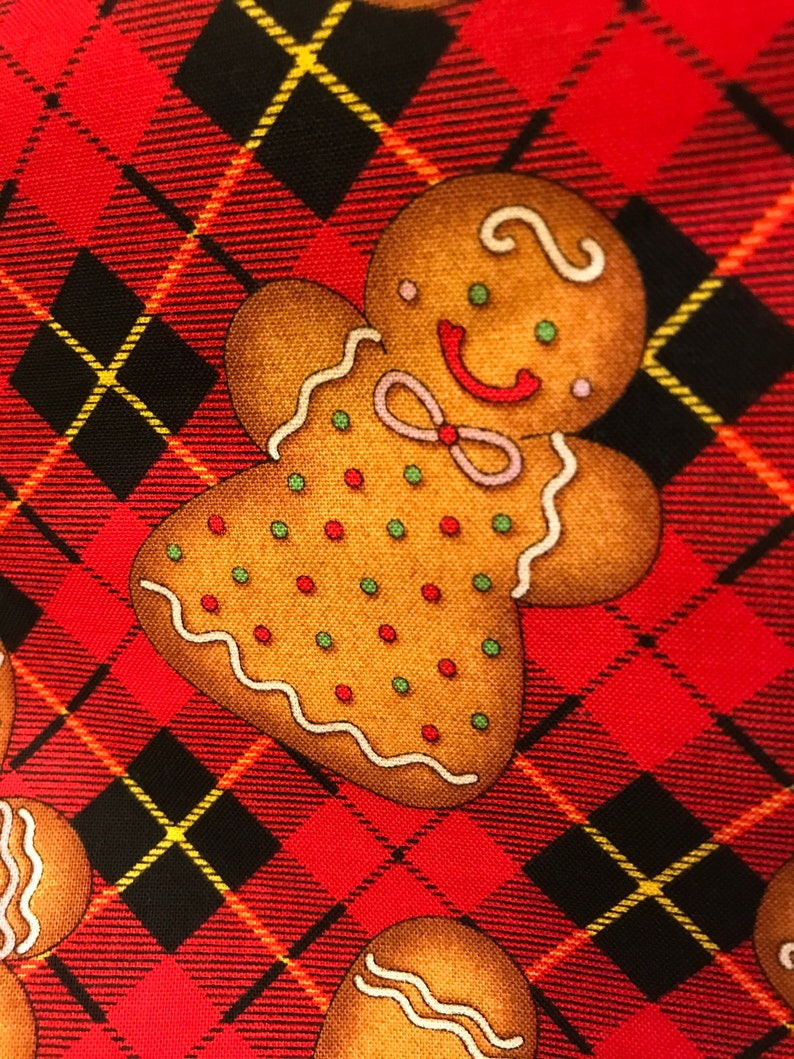Gingerbread Man Christmas Cotton Fabric on Red Plaid by Fat - Etsy