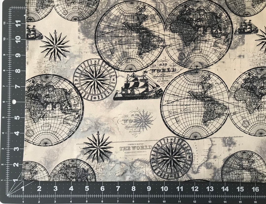 World Map Premium Cotton Fabric for Quilting Projects, Home Decor ...