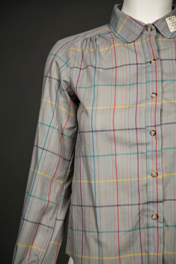 1980s NWT Lee Button Up Plaid Gray Rainbow - Youth 12 - Gem