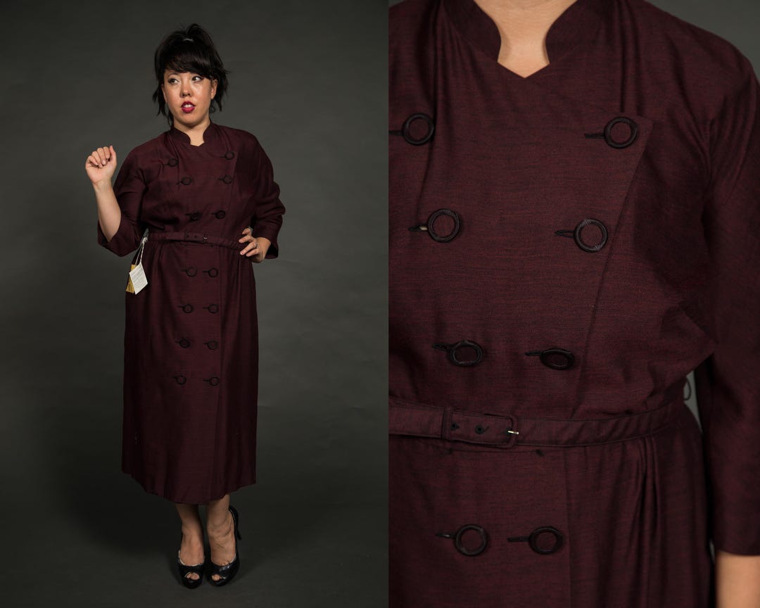 1940s - 1950s Nelly Don NWT Maroon Burgundy Dress W Lots of Buttons ...
